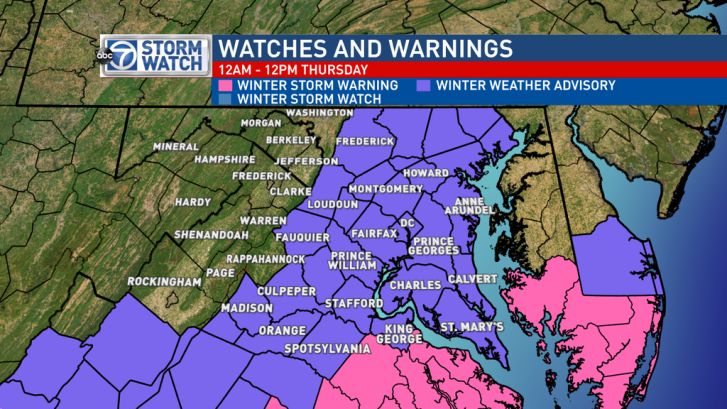 Winter Weather Advisories for most of D.C. area Thursday until 12 p.m ...