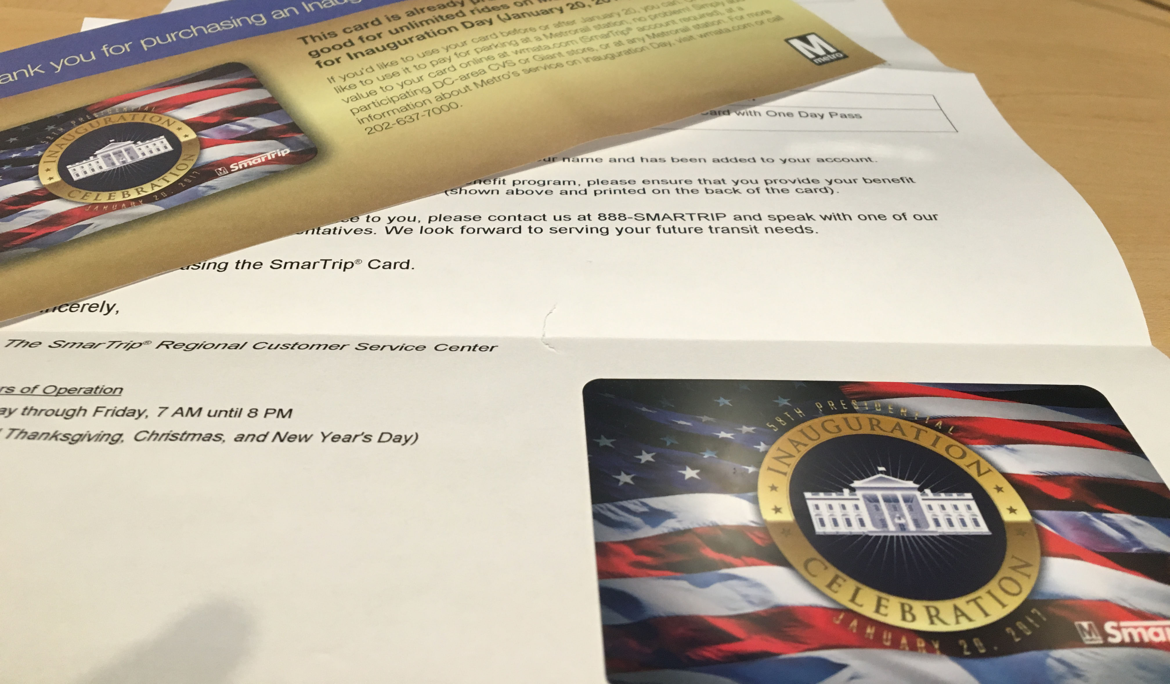 Some Inauguration Day Metro passes mailed out after the inauguration ...