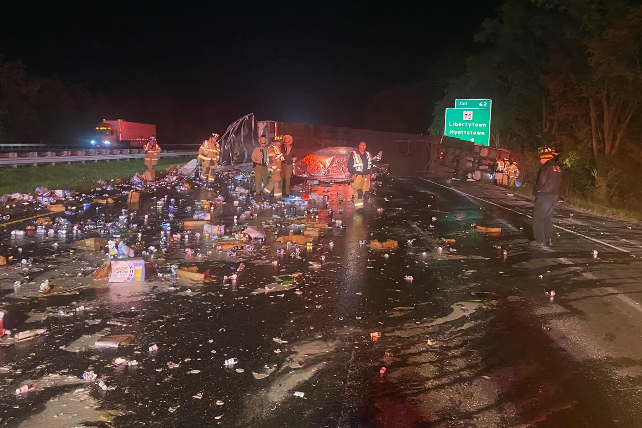Tractor-trailer overturns, spilling beer cans on I-70 in Frederick Co ...