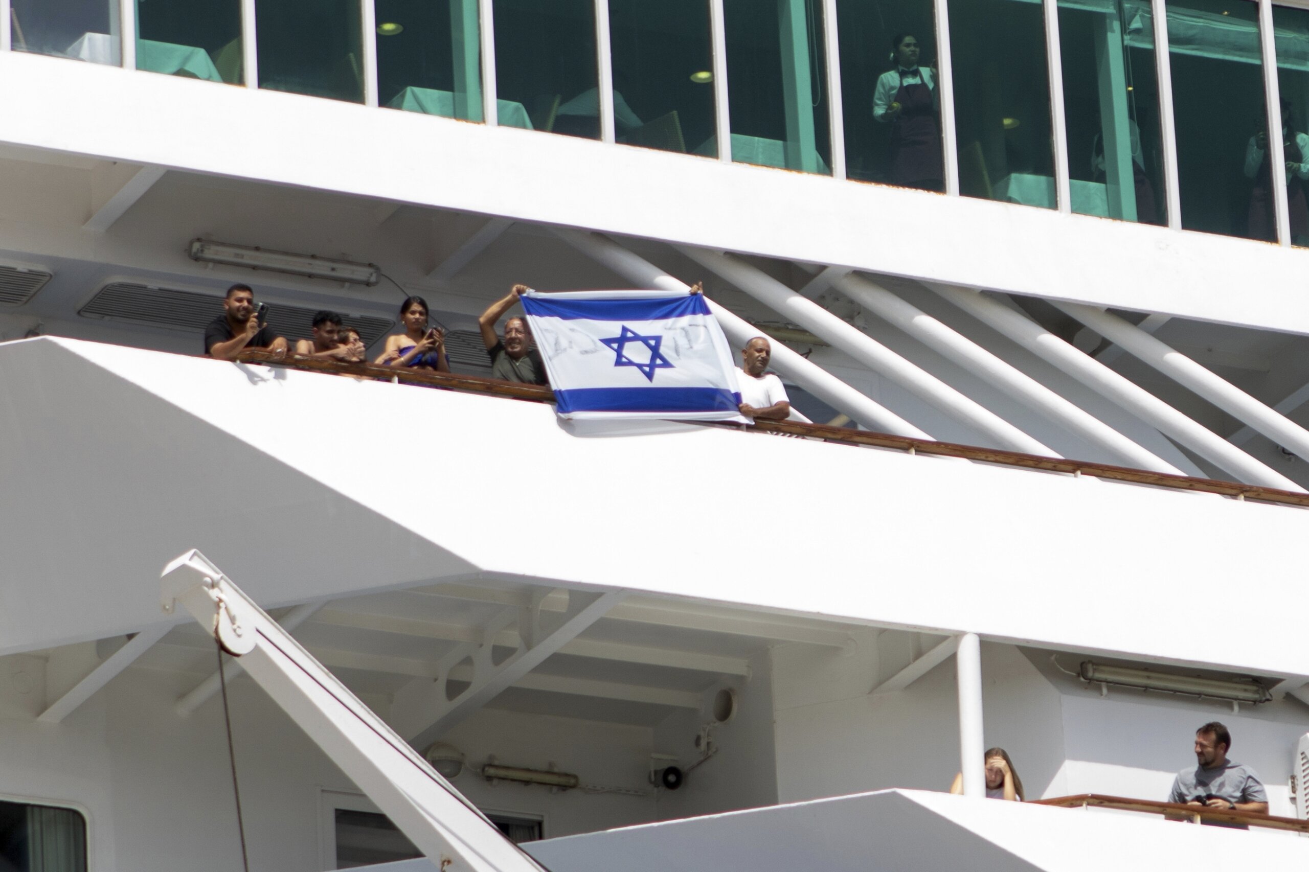 Anti-war demonstrators protest the arrival of an Israeli cruise ship on ...