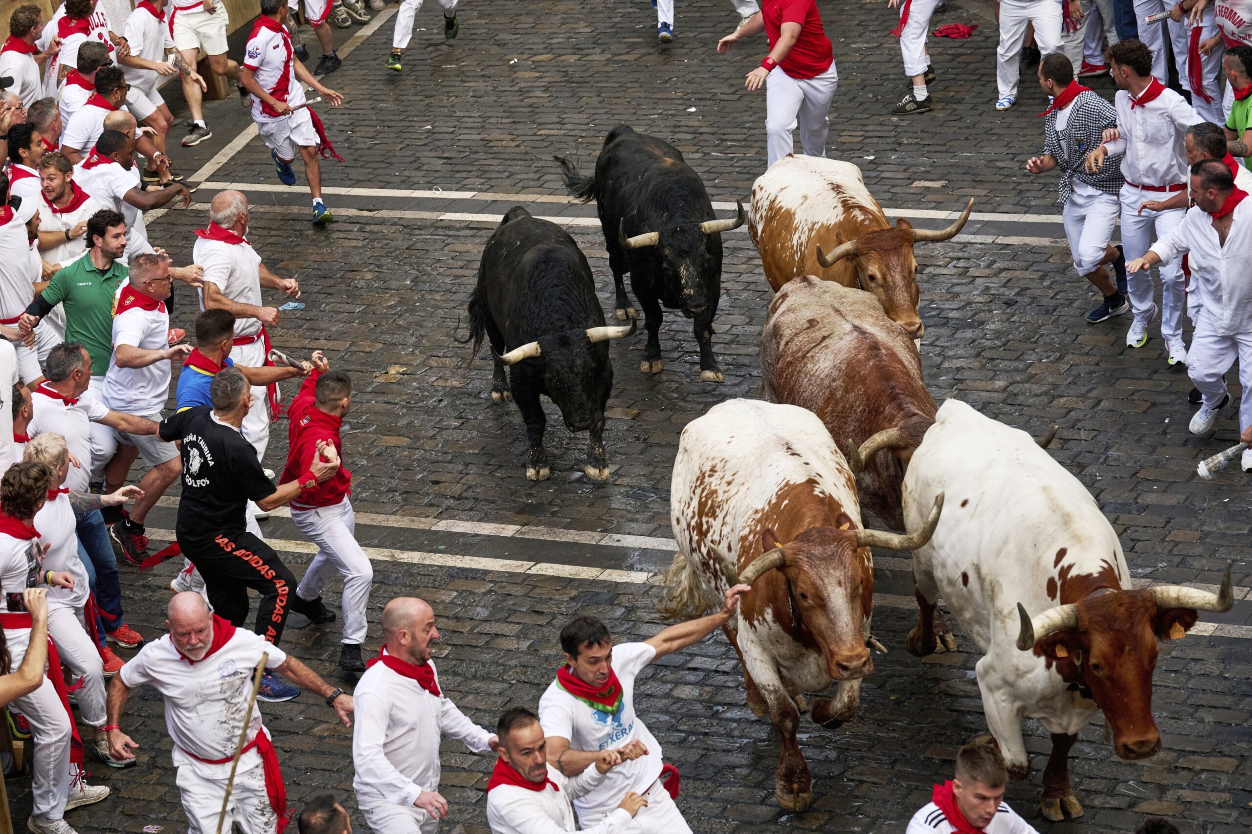 Daredevils run with charging bulls at Pamplona’s famous San Fermín ...